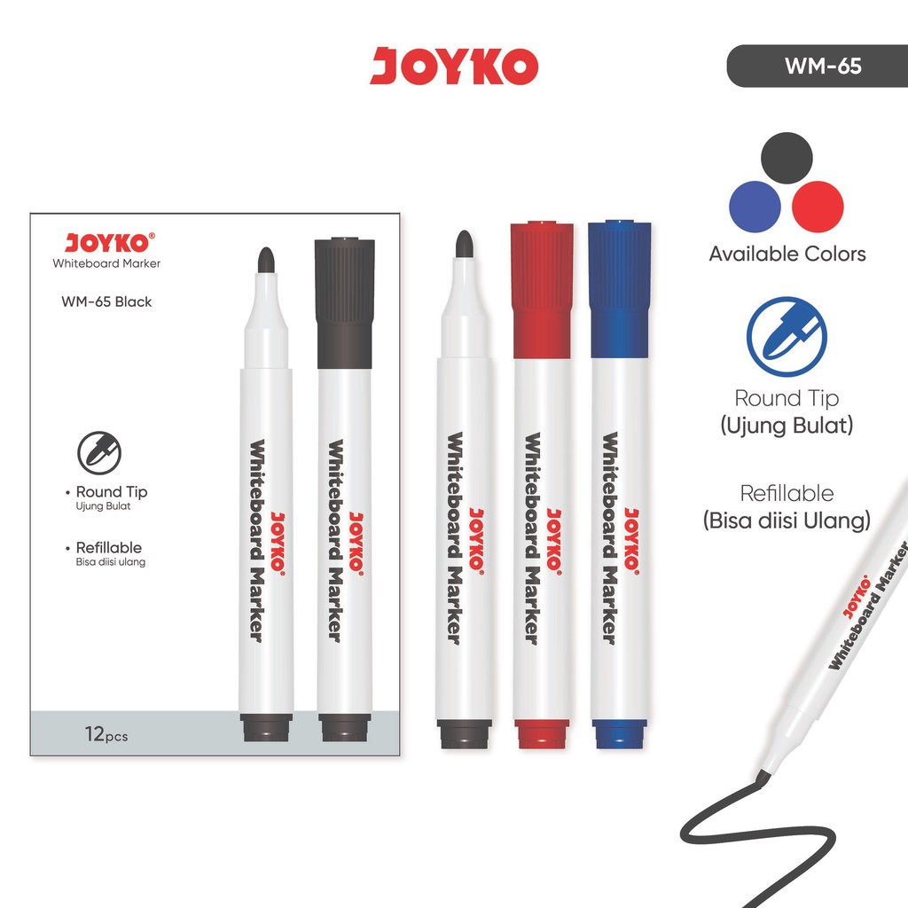 JOYKO Whiteboard Markers 1 Pack WM-65 Contains 12 Pcs | Shopee Malaysia