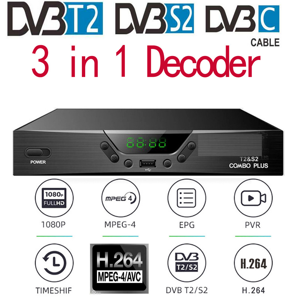 Combo 2 in 1 Decoder DVB T2 S2 Digital Tuner Satellite TV Receiver H264 ...