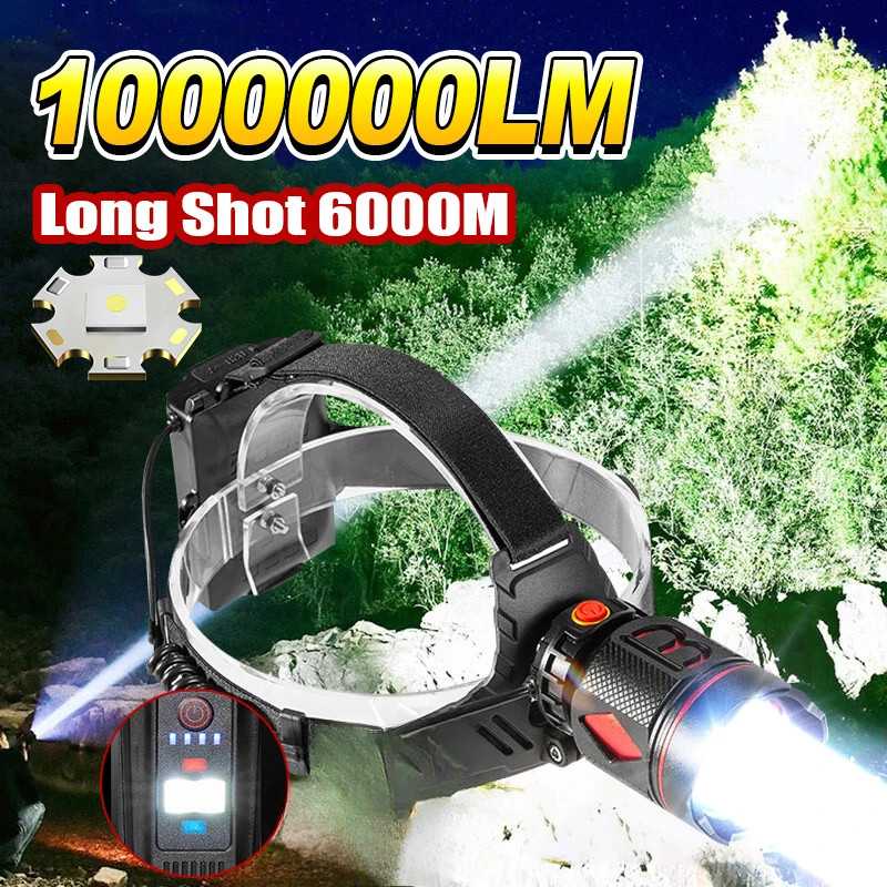 Ultra Powerful Rechargeable Headlamp White Laser Long Range 6000M Zoom ...