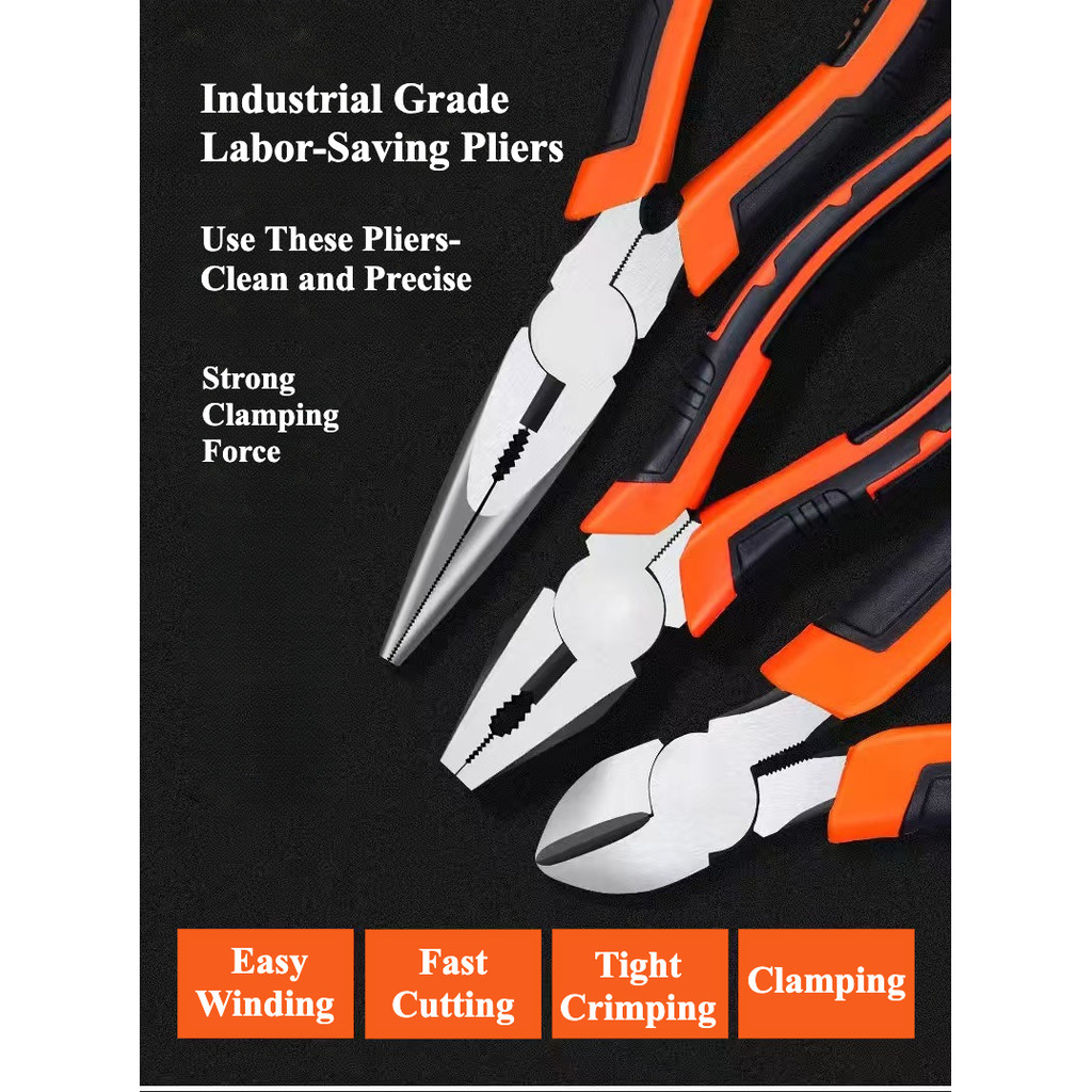 6"/8" Combination/Diagonal/Long Nose Plier Orange Handle High Hardness ...