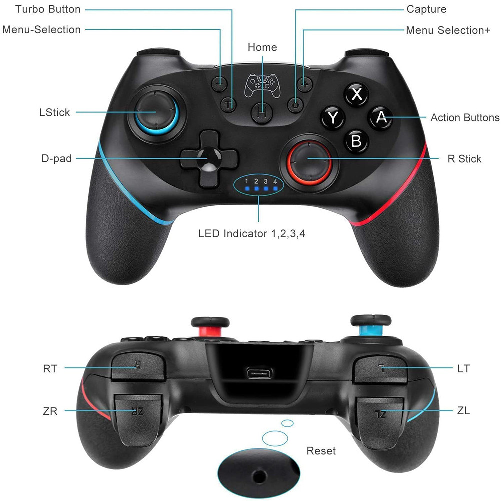 Wireless Controller Bluetooth-compatible Dual Vibration Joystick for ...