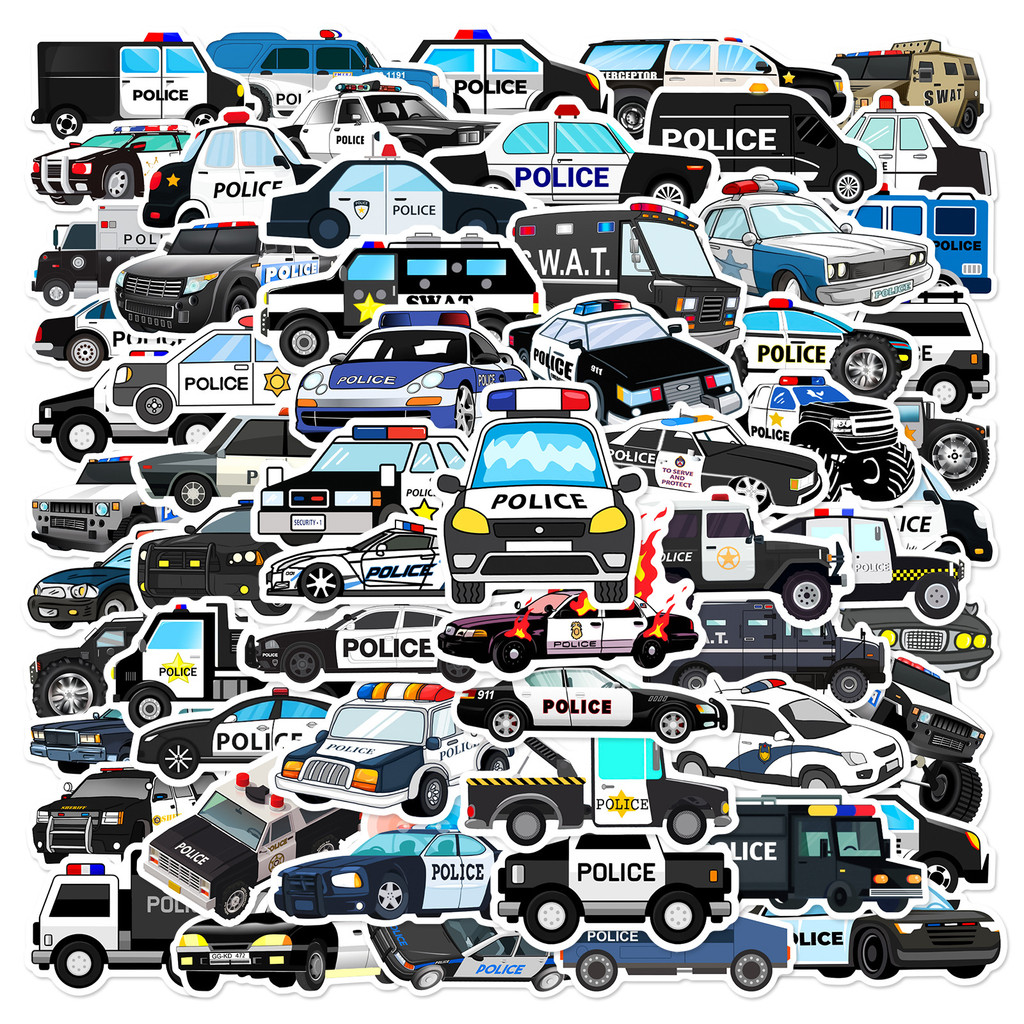 POLICE PATROL CARS 60 pcs DIY Waterproof Non Repeating Stickers Pack ...