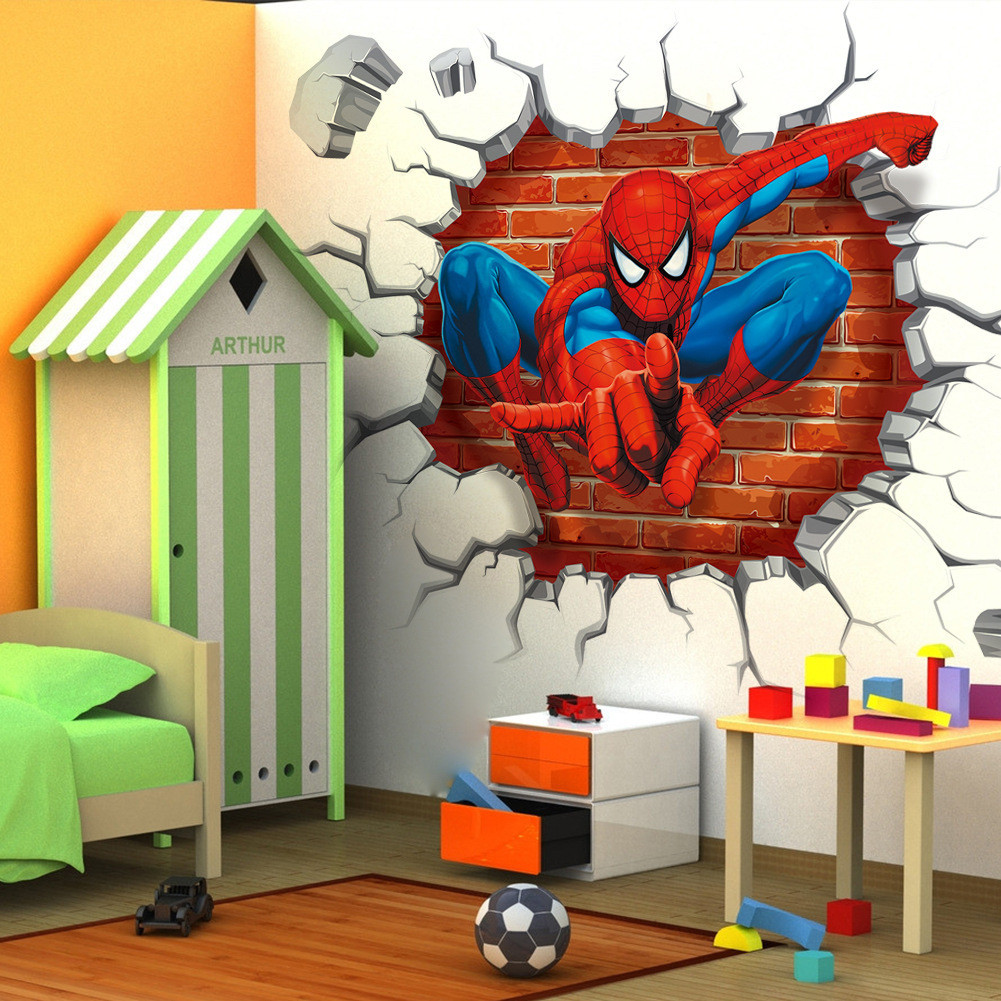 Besar! STicker Spiderman Kid Boys Bedroom Decoration 3D Spiderman Wall ...