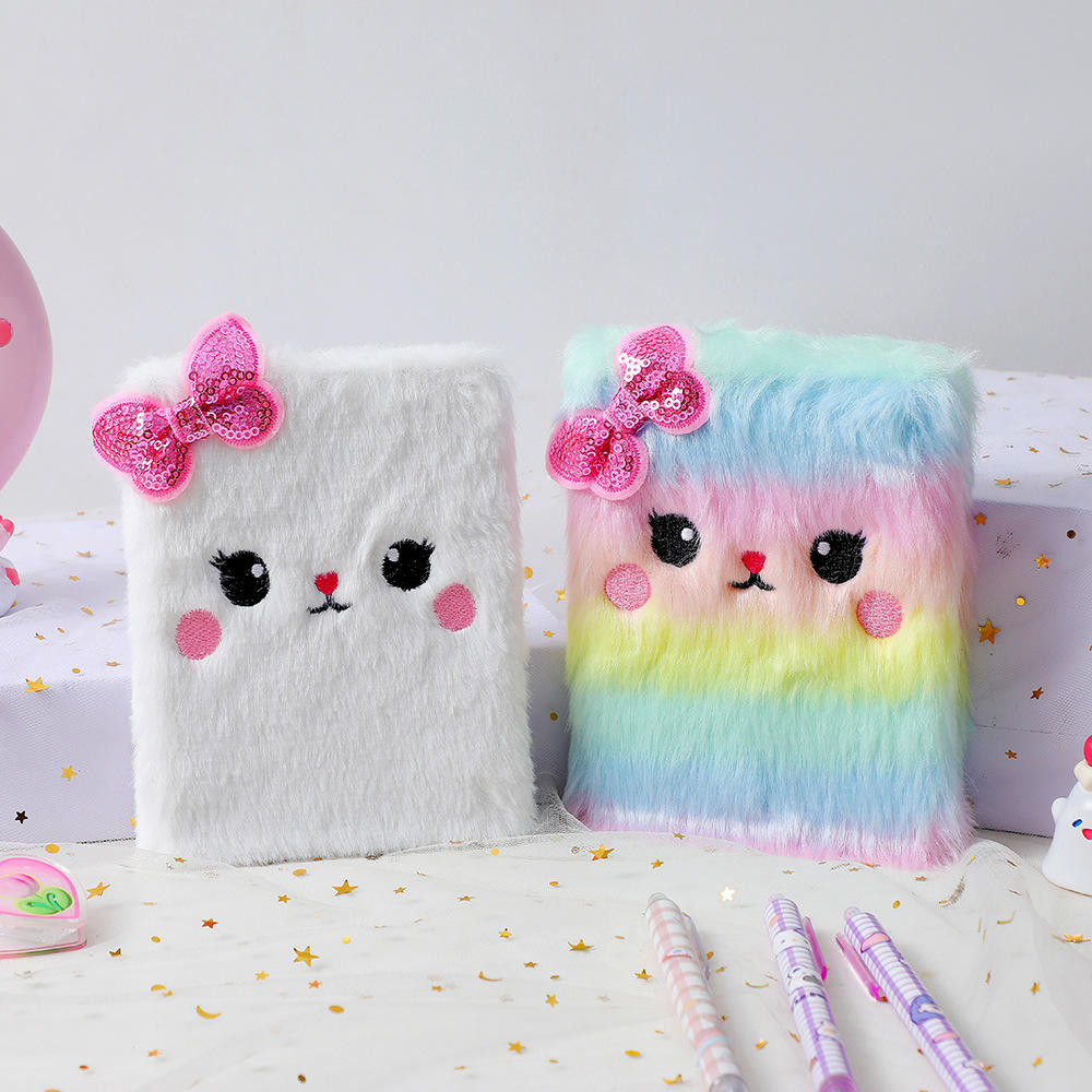 Small Fuzzy Plush Notebook Journal Cute Cartoon Diary for Kids Girls ...