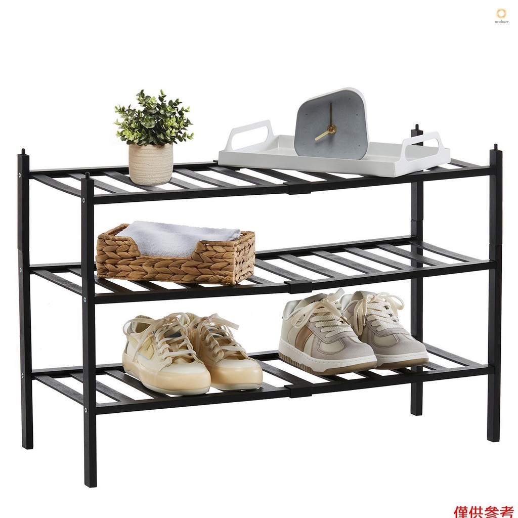 3-Tier Bamboo Shoe Rack Stackable Shoe Shelf Free Standing Storage ...
