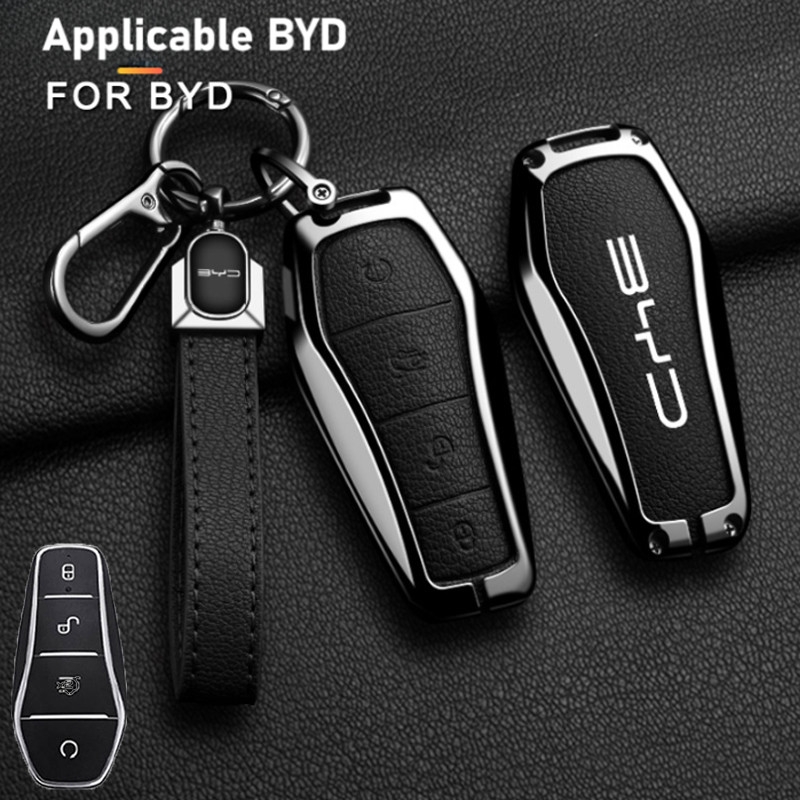 Zinc Leather Car Remote Key Case Cover Shell Fob For BYD Song Plus Atto ...