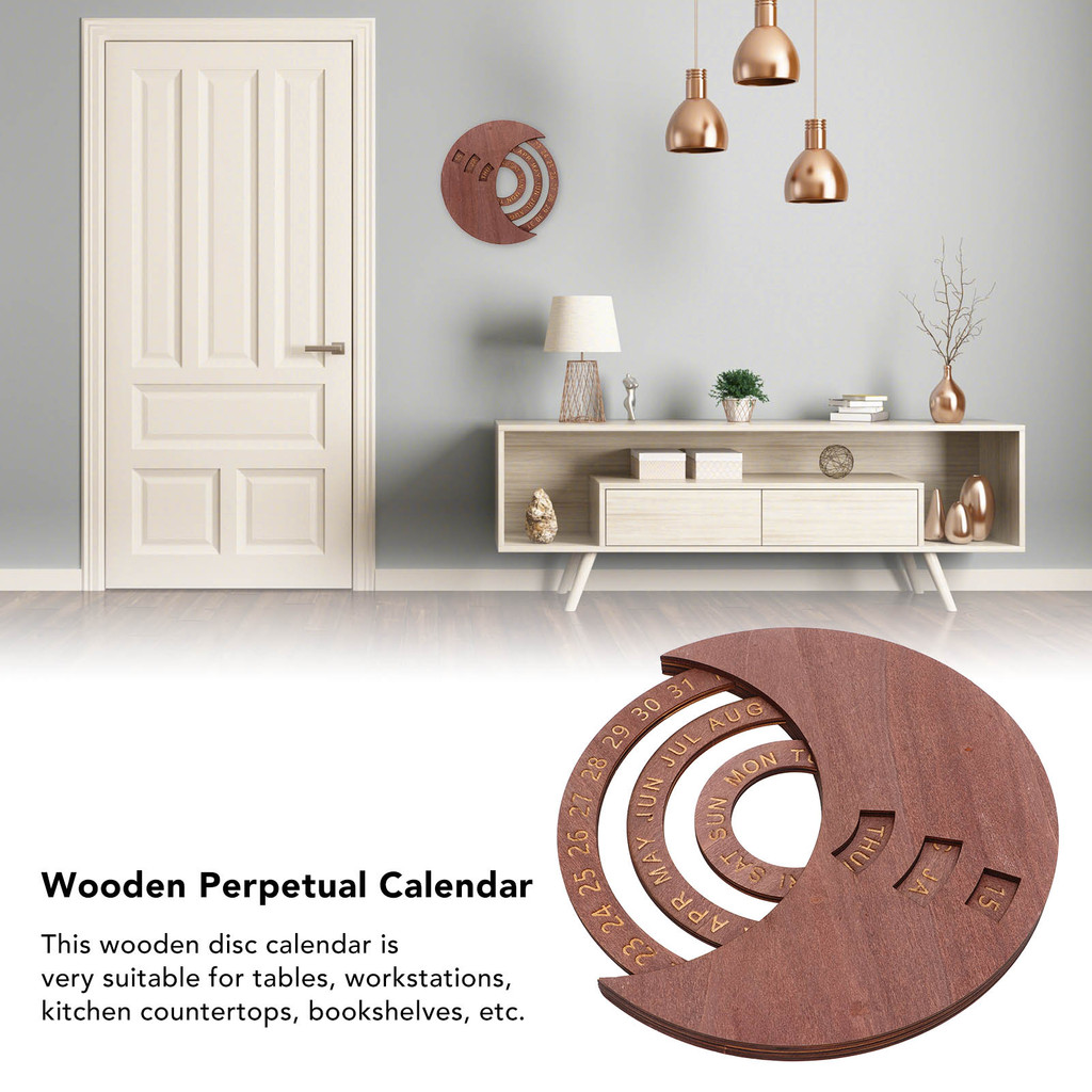 Wooden Disc Calendar Dark Brown Rotatable Disc Wood Vintage Style ...