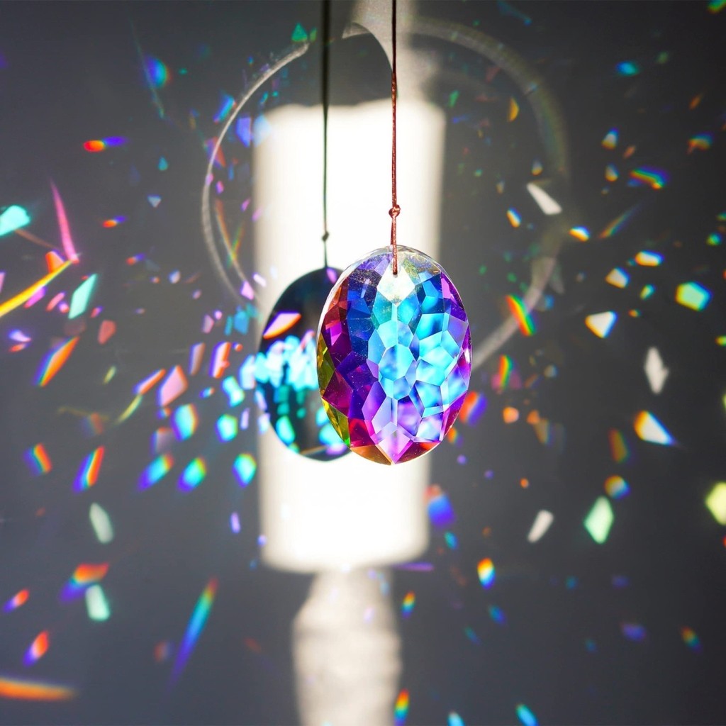 Crystal Egg-Shaped Faceted Wind Chime Pendant Hanging Rainbow Prism ...
