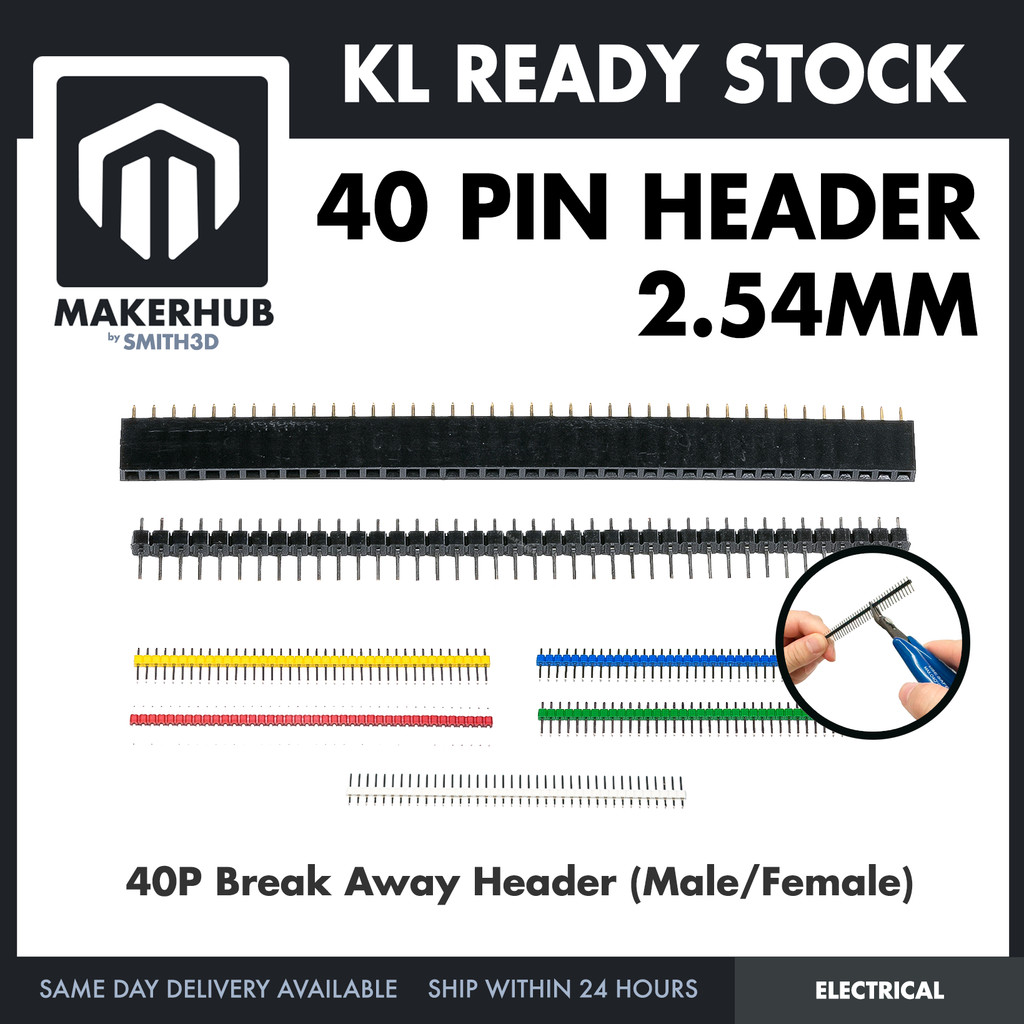 2.54mm Pin Header Female Male Single Row Header 40P Connector Black ...