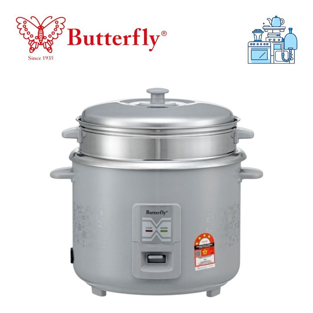 Butterfly Stainless Steel Straight Rice Cooker with Steamer 2.8L - BRC ...