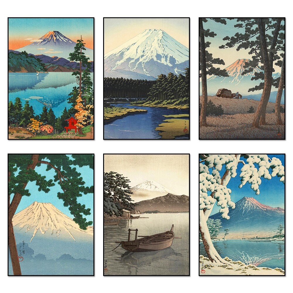 Poster Seni Dinding Fuji Jepun Klasik Ukiyo-e Lanskap Murals Moden ...