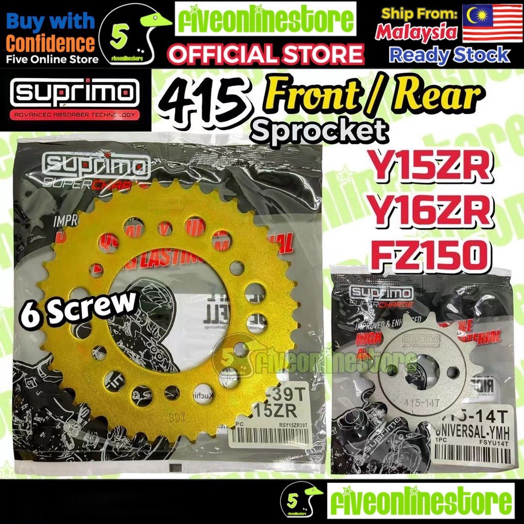 SUPRIMO 415 Yamaha Y15 Y15ZR Y16 Y16ZR 6 Screw Gold Rear 415 Sprocket ...