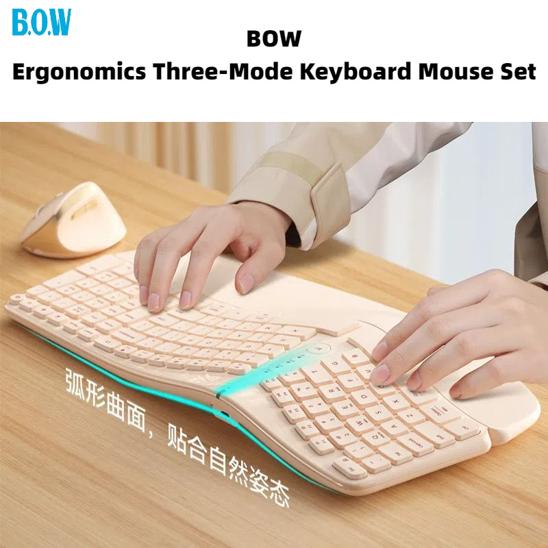 BOW Ergonomic Three-Mode Keyboard Mouse Set K308DL Wired Wireless ...