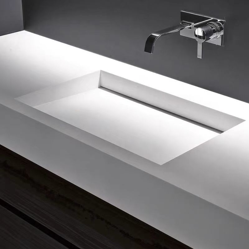 Rock slab integrated basin with hidden drain, bathroom wash basin ...