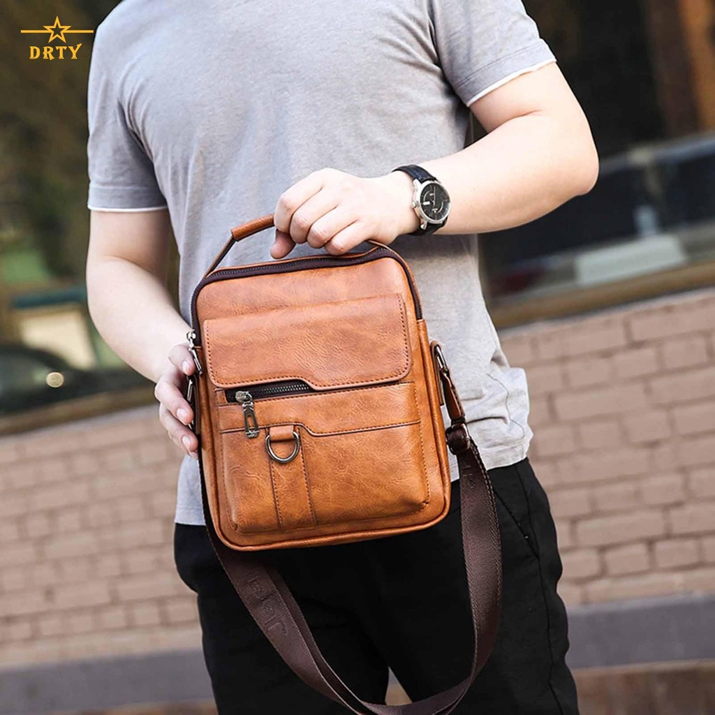 Men's Business Satchel Side Bag Stylish and Shiny Multi-Pocket Shoulder ...