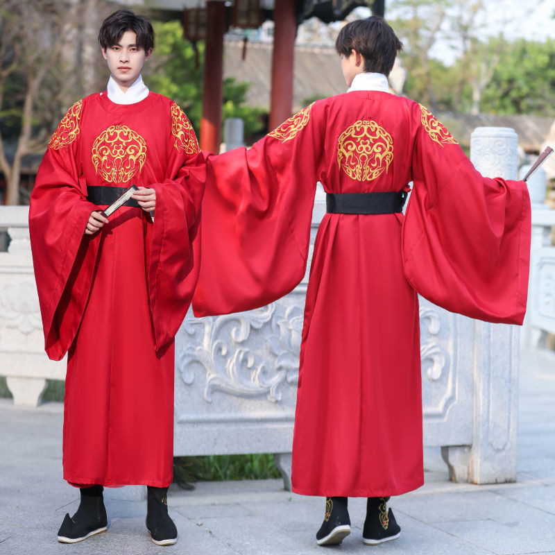 Hanfu Male Wine Red Round Neck Robe Tang Dynasty Official Uniform ...