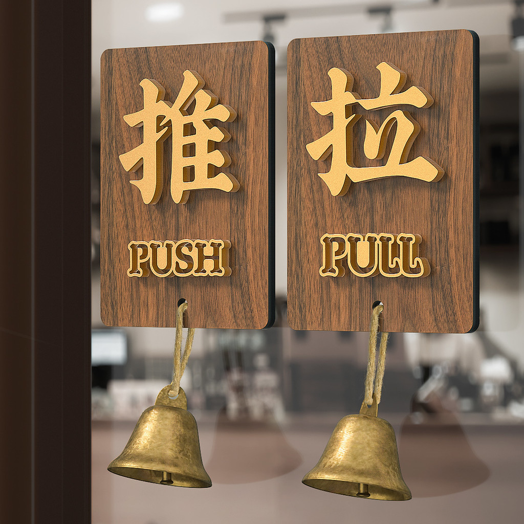 Label Pull Push Sign Waterproof Minimalist Door Wall Signage Sticker ...