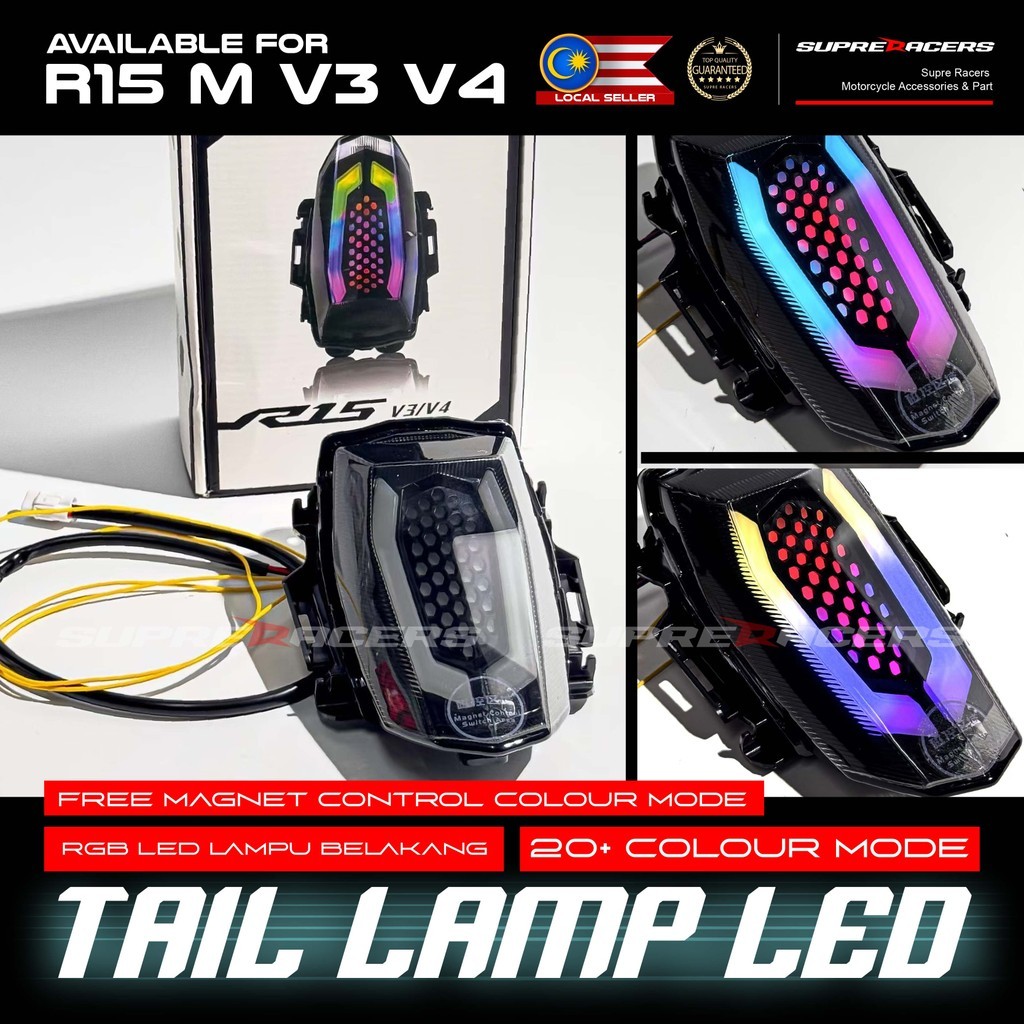 Tail Lamp SHARK POWER YAMAHA R15 R15M V3 V4 Lampu Belakang RGB LED Rear ...