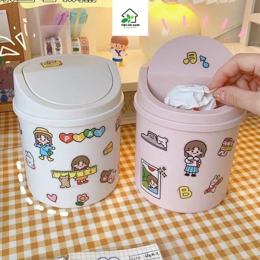 Cute mini flip-top desktop trash can, beautiful and stylish wastebasket ...