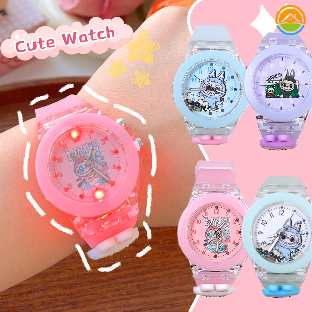 Cute Labubu Luminous Watch - Cartoon Rabbit Ear Elf Wrist Alarm Clock ...