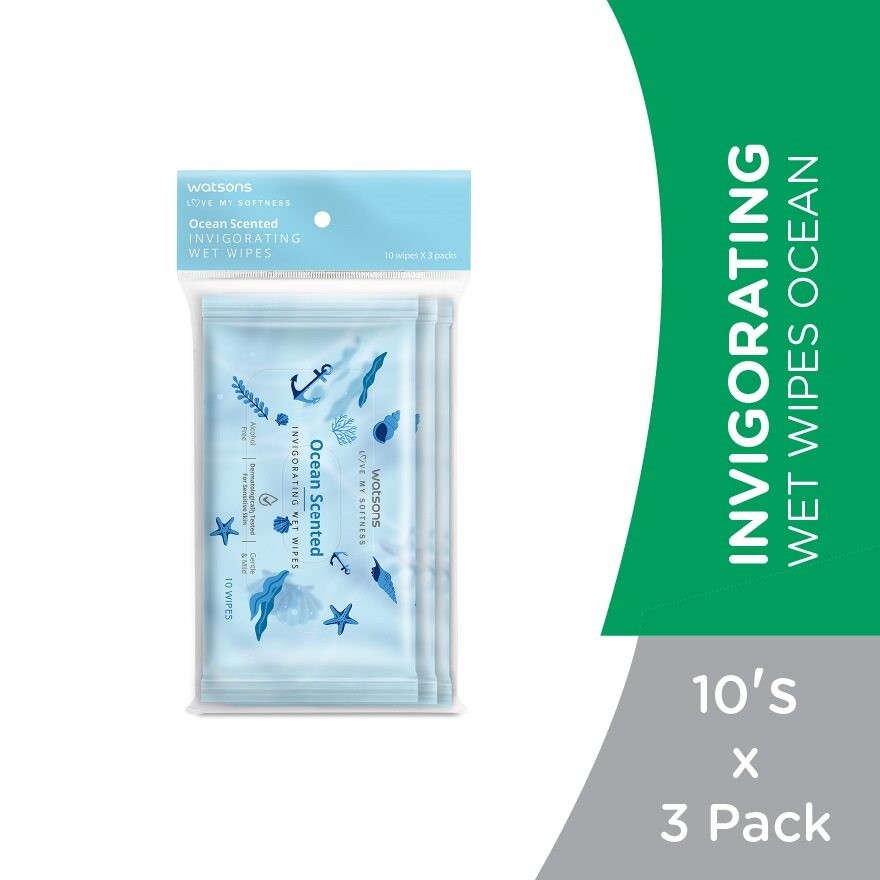 WATSONS Invigorating Wet Wipes Ocean 10SX3 | Shopee Malaysia