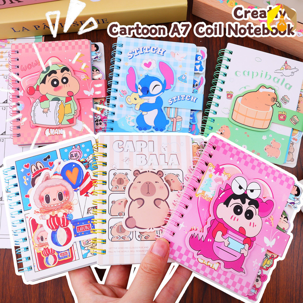 Small Portable Crayon Shin Chan Kuromi Stitch Notebook - Cute Capybara ...