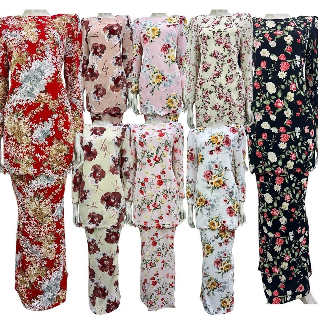 (Thema CNY Series)Kurung Moden Sulam Floral & Kain Duyung Muslimah Fashion SIZE : 38-50 | Shopee ...