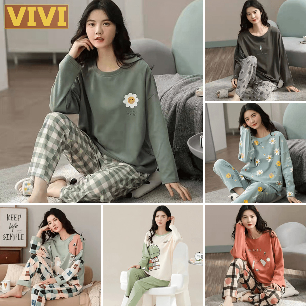 Baju tidur plus size Pajamas long sleeve 7-point pants suit two cartoon household clothes night ...