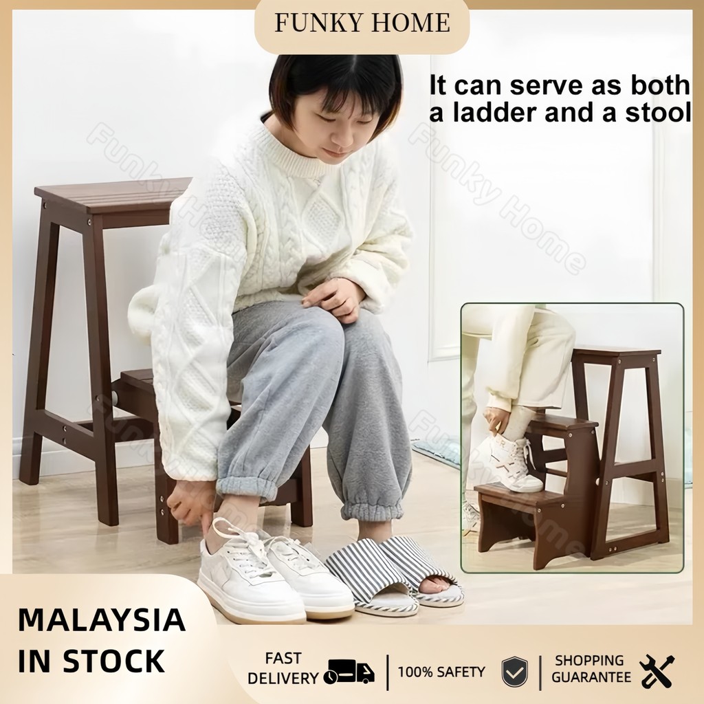 Funky Home-Solid Wood Multifunctional Folding Wooden Ladder Portable ...