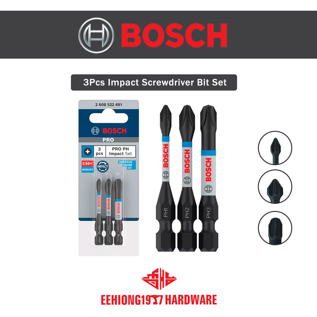 BOSCH 3Pcs Impact Screwdriver Bit Set mata screw driver mata skru drill ...
