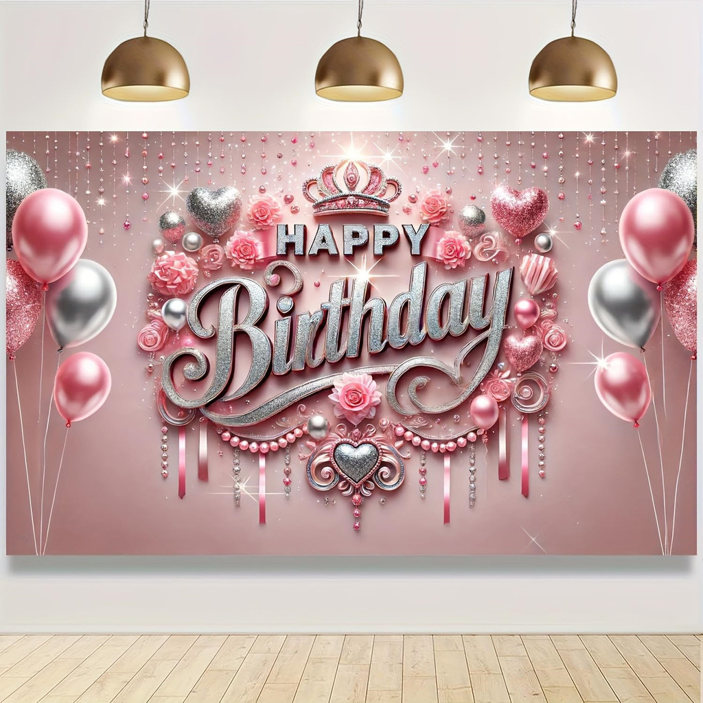 7x5ft Happy Birthday Photography Backdrop Elegant Pink And Silver ...