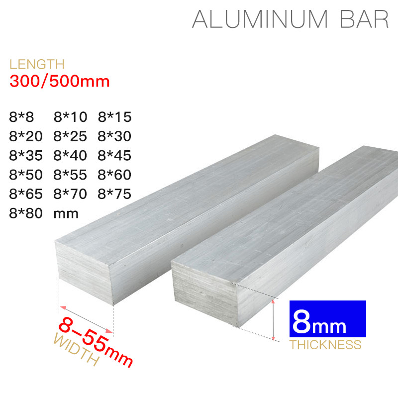 FUYI Aluminium Solid Square Bar 8mm thickness 300mm 500mm length High ...