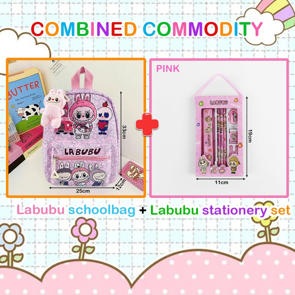 Labubu Children's Kindergarten Backpack and Pencil Rubber Ruler ...