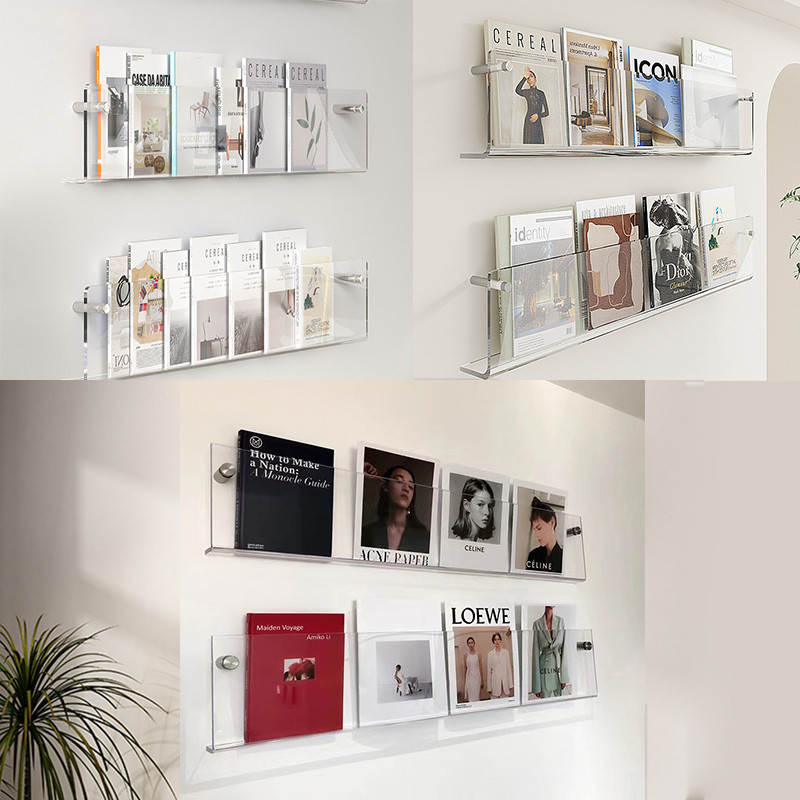 1pcs INS Transparent Acrylic Wall Magazine Storage Rack Bookshelf ...
