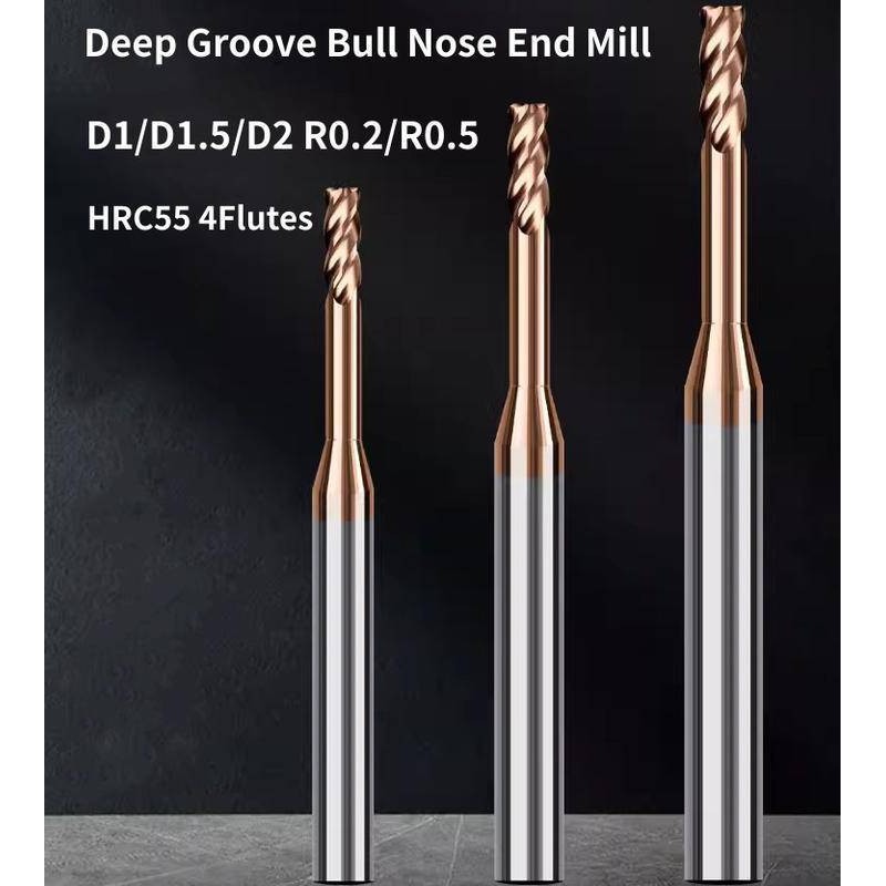 1pc Deep Groove Corner Radius Bull Nose End Mill 1mm 1.5mm 2mm R0.2/R0 ...