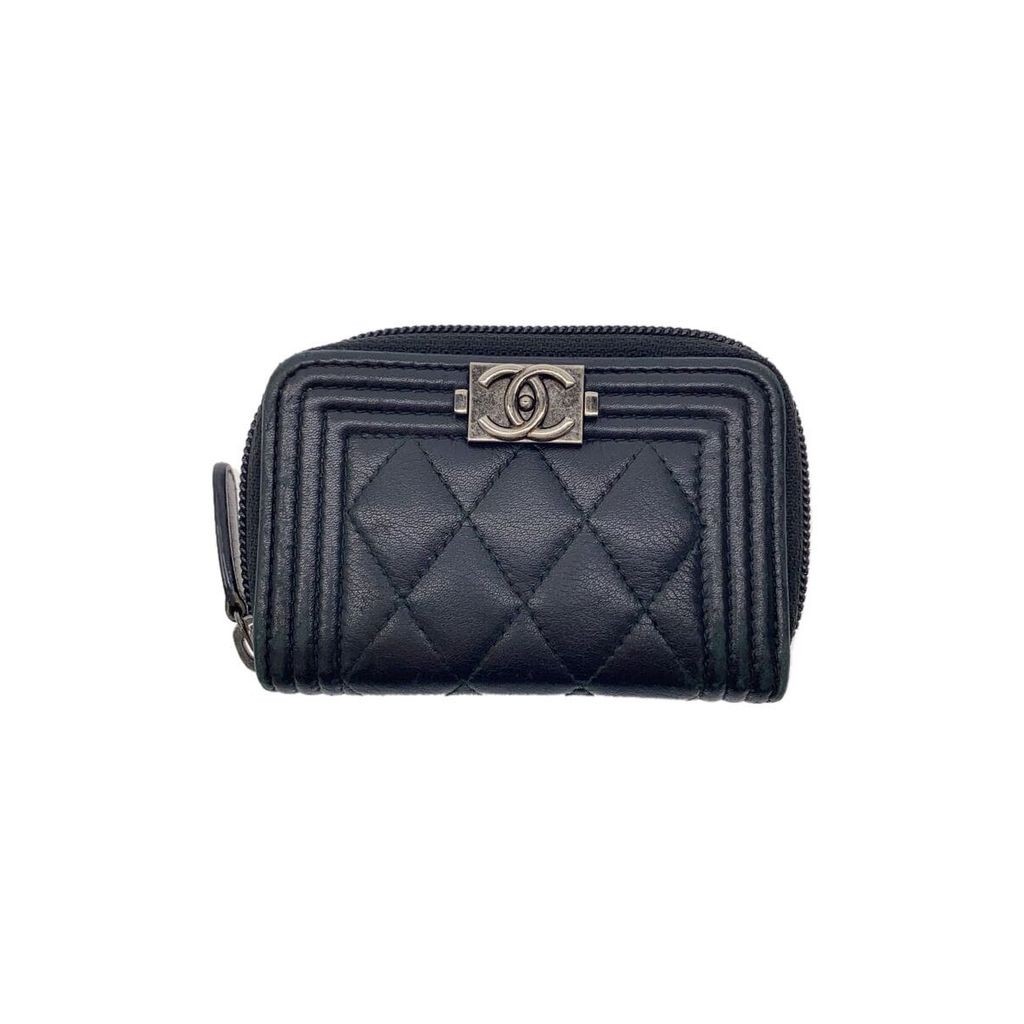 CHANEL Coin Case _ Boy Lambskin Round BLK Sheep Leather Women's ...