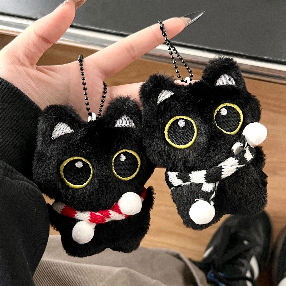 Squeaky Big Eyes Black Red Scarf Cat Pendant Cute Plush Doll Toy ...