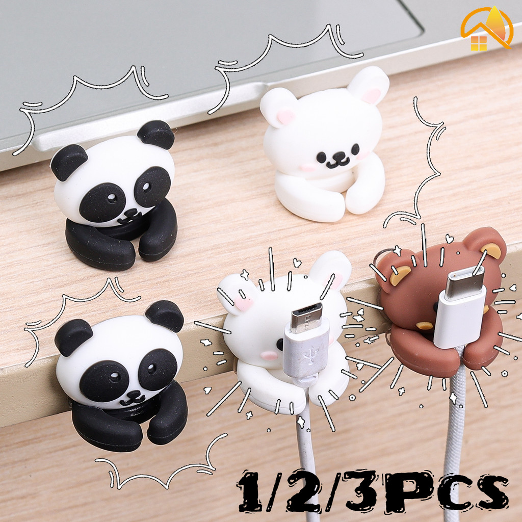 Cute Cartoon Bear Self Adhesive Desktop Cable Holder - PVC Cable ...