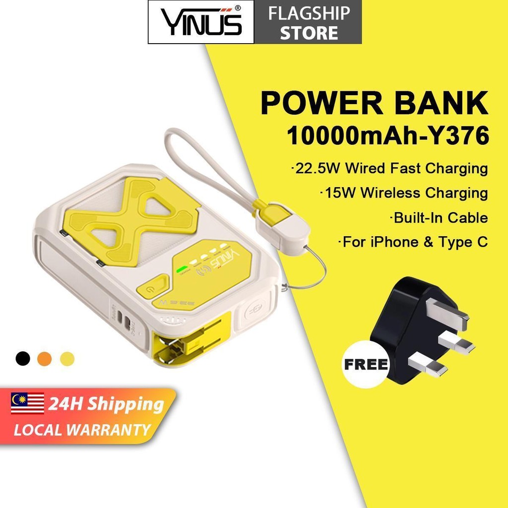 YINUS Powerbank Original Super Fast Charging Built In Cable Big ...