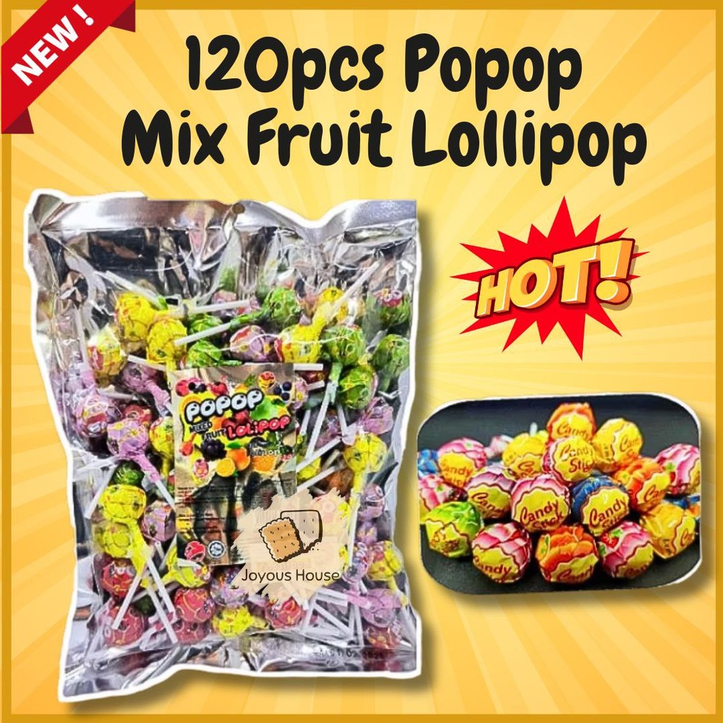 1.1KG (110pcs+-) Leanseng Popop Mixed Fruit Lollipop Hard Candy Halal lollipop | Shopee Malaysia