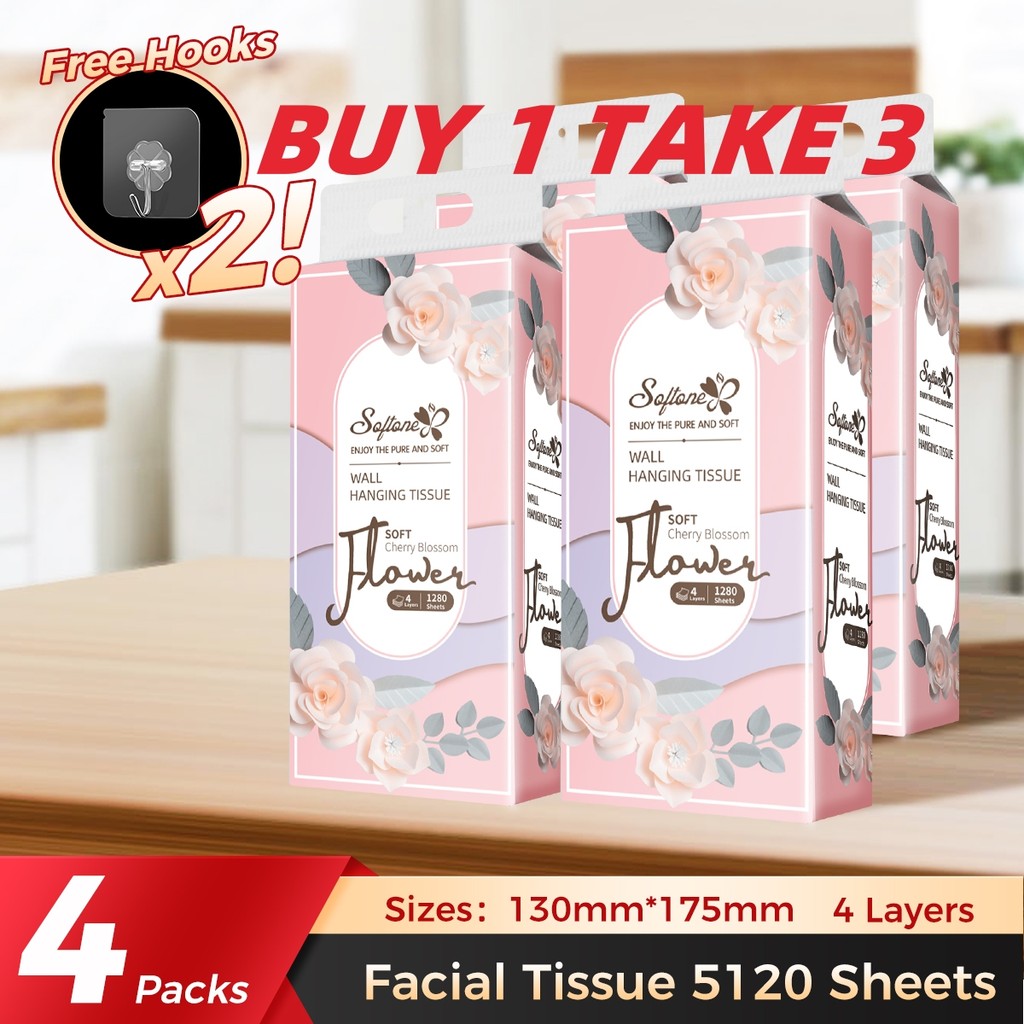 4 Packs 5120 Sheets 4Ply Facial Tissue Wall Hanging Paper Towels Ultra ...
