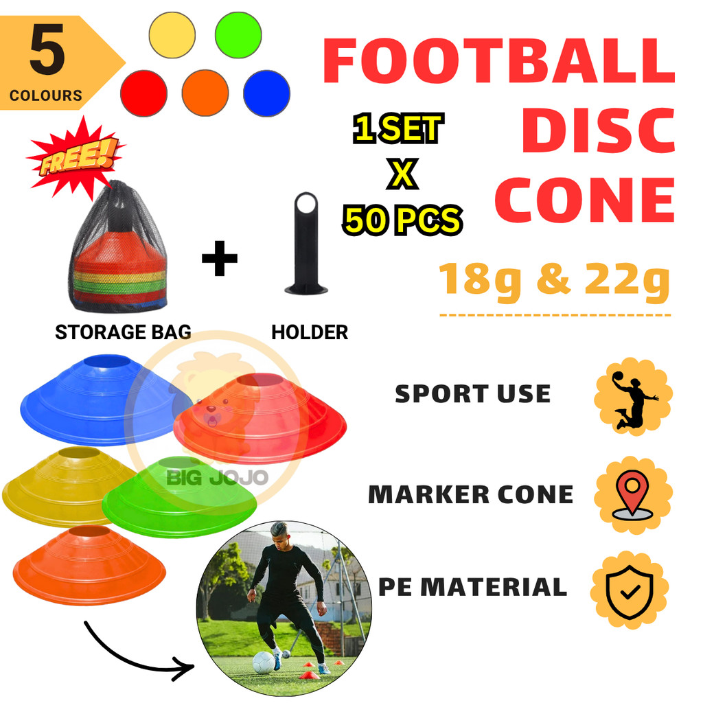 50pcs Agility Cone Kon Bola Sepak Football Soccer Sport Training Cones ...
