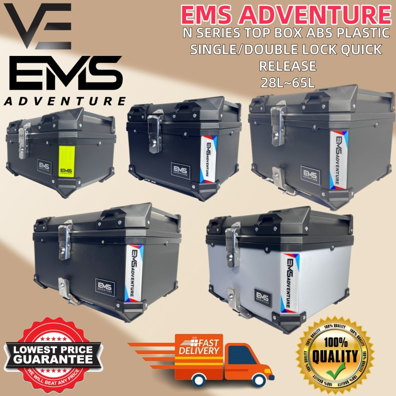 EMS ADVENTURE TOP BOX N SERIES ABS PLASTIC SINGLE/DOUBLE LOCK QUICK RELEASE MOTORCYCLE 28L~65L ...
