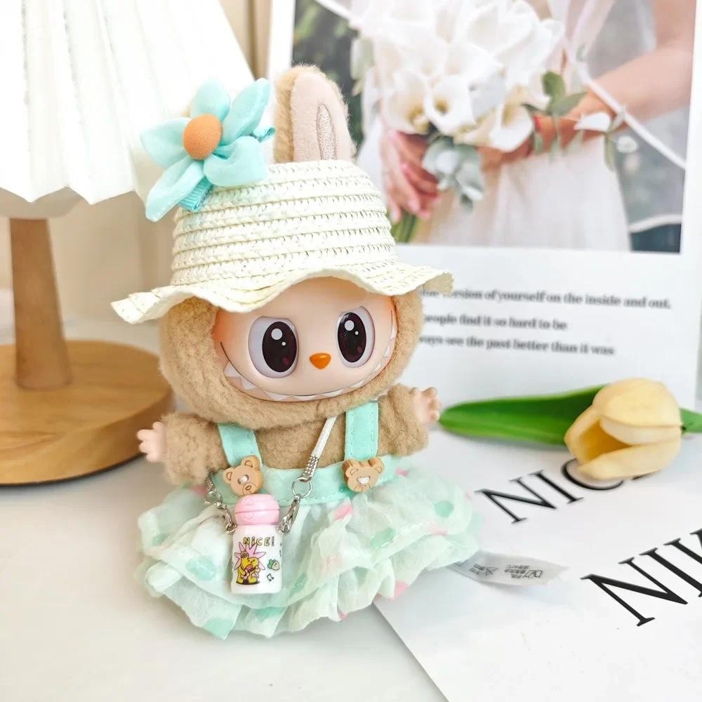 For 17cm Labubu V2 V1 Mini Doll Clothing Wrinkled Dress Knitted Straw ...
