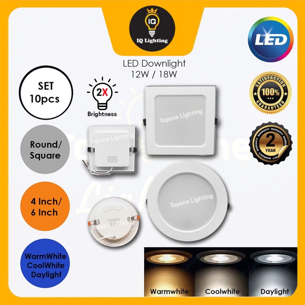 [SET of 10pcs] LED Downlight Premium 12W 18W Round Square Lampu ...