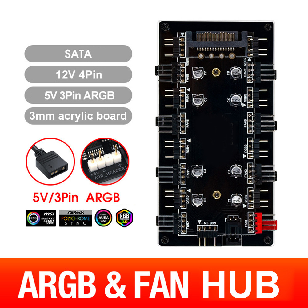 [encounterr.my] 12V 4Pin/5V 3PIN 1 To 8 Multi Way ARGB/RGB PWM Fan Hub ...