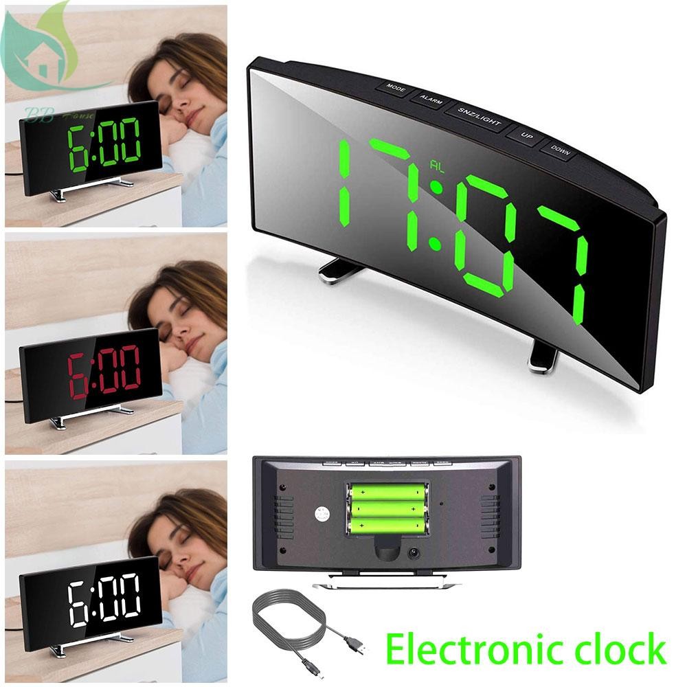 Curved Silent Alarm Clock Large LED Screen Digital Desk Bedside Clock ...