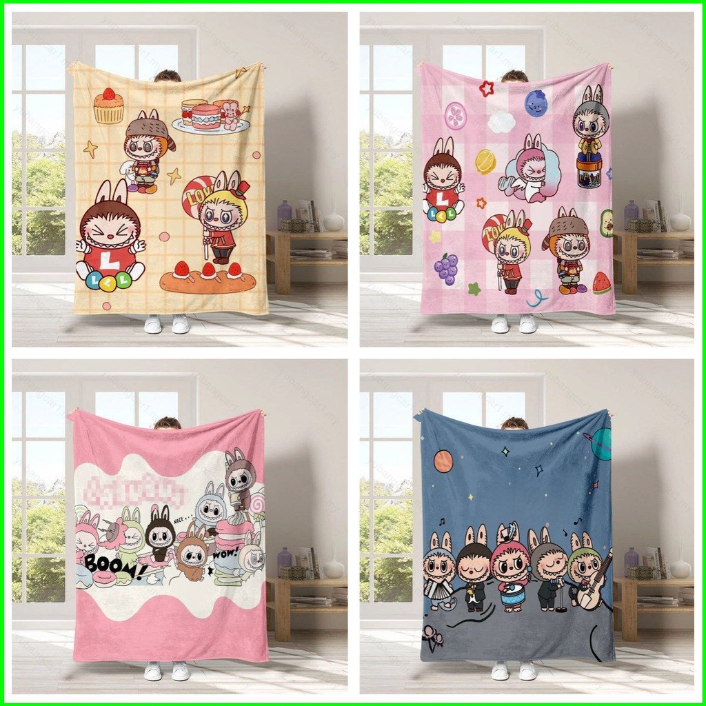 YB POP MART LABUBU Cartoon Blanket Home Children Bedroom Office Napping ...