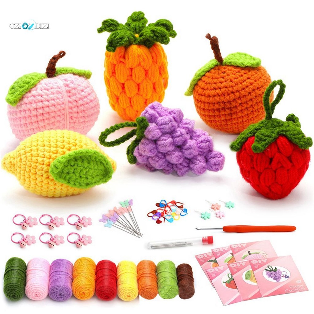 Complete Crochet Kits for Beginners, DIY 6 PCS Fruit Crochet Kit with ...