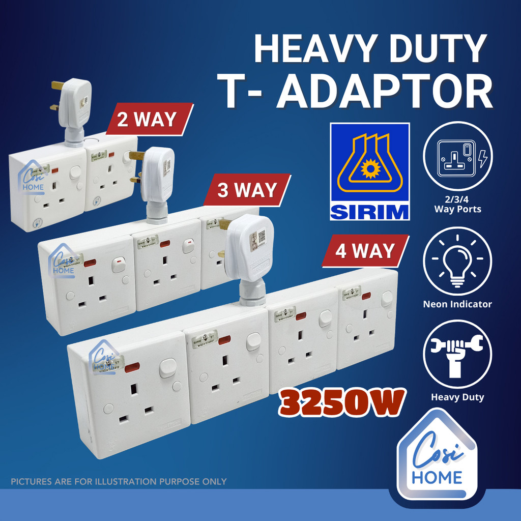 [SIRIM Approved] T-Adaport Soket Elektrik 2/3/4 Way | Heavy Duty Plug ...